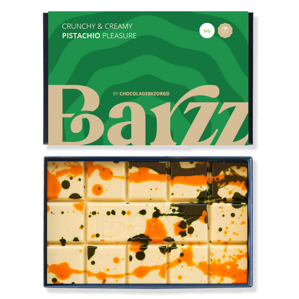 Barzz | Pistache Knafeh met witte chocolade | Chocoladebezorgd